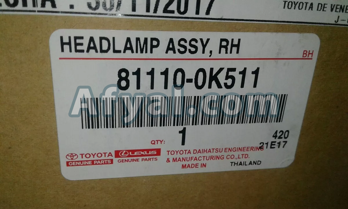 811100K511 | HEADLAMP ASSY Toyota # 81110-0K511
